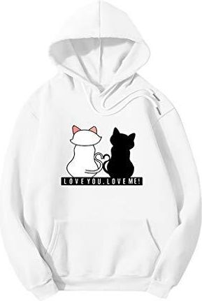 Generic Sweat &agrave; capuche &agrave; manches longues avec cordon de serrage et poche pour femme Motif chat, blanc, 3XL
