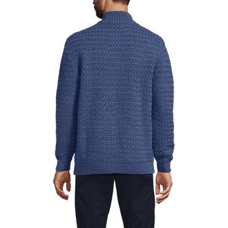 Lands End Flechtmuster-Pullover mit Rei&szlig;verschluss, Herren, Gr&ouml;&szlig;e:60 regular, Blau, Polyester/Polyester-Mischung, by Lands End