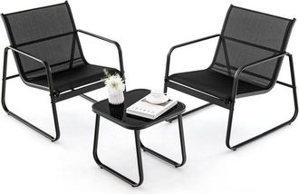 Costway Salon de Jardin 3 Pcs Tissu Respirant et Cadre M&eacute;tallique Charge 150KG, Ensemble de Meubles de Patio avec Table en Verre Tremp&eacute;, pour Cour Arri&egrave;re