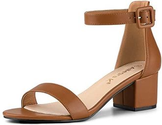 Allegra K Sandales à Bout Ouvert et Talon Bas et Bride Cheville pour Femmes Brun 37