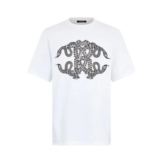 Roberto Cavalli Snake-Print Baumwoll-T-Shirt - - Tops - Herren - Wei&szlig; - XL