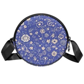 Generic Sac &agrave; bandouli&egrave;re rond pour femme, motif floral artistique, petit sac &agrave; dos &agrave; bandouli&egrave;re avec fermeture &eacute;clair, bretelles r&eacute;glables, sac &agrave; main rond 