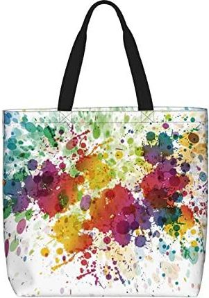 Generic Sac Fourre-Tout &Eacute;claboussures De Peinture Amusantes Et Color&eacute;es Sac Tissu R&eacute;utilisable De Grande Capacit&eacute; Sacs En Toile Pour Femmes, Pour Voyage, Fill
