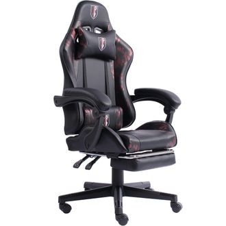 Trisens Gaming im Racing-Design mit flexiblen Armlehnen ergonomischer PC Gaming Stuhl in Lederoptik mit ausziehbarer Fußstütze und extra Stützkissen, Farbe:Sc