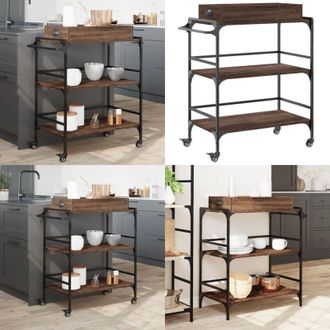 vidaXL Küchenwagen Braun Eichen-Optik 81,5x41x92,5 cm Holzwerkstoff - Küchenwagen - Holzwerkstoffmöbel - Esstisch - Barhocker - Vintage Küchentisch - Home &