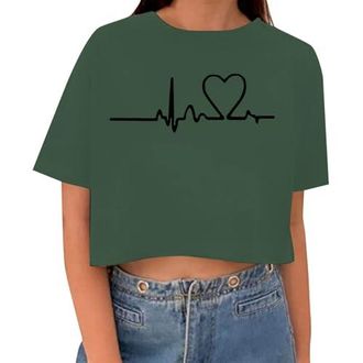 Generic Demi-chemises d&eacute;t&eacute; tendance pour femmes - Haut court 2025 - T-shirt court ample - Mignon - D&eacute;contract&eacute; - Coupe ample - Pour sortir - T-shirt western &agrave;