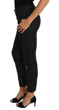Dolce & Gabbana Womens Black Dress Polka Dot Cropped Straight Pants Cotton