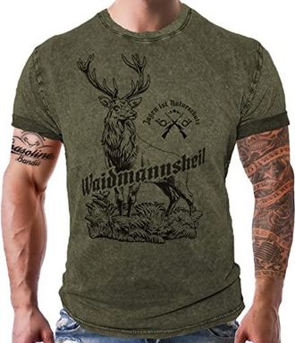 Lobo Negro Waidmannsheil T-shirt pour homme Chasseur La chasse est la protection de la nature, Olive délavée., XXL