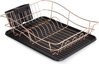 Tower Tower Geschirrabtropfgestell mit Tablett, Edelstahl, Black and Rose Gold, Large