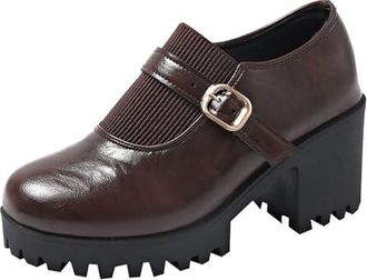 Generic 2026 Chaussures d&eacute;contract&eacute;es pour femme Couleur unie r&eacute;tro Talon &eacute;pais Boucle Fond &eacute;pais Chaussures d&eacute;contract&eacute;es, caf&eacute;, 36.5 EU