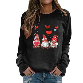 Generic 2026 Saint Valentin Femmes Sweatshirt Col Rond Motif Imprim&eacute; Manches Longues Casual Tops, Noir, XXL