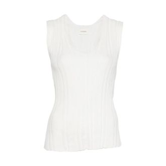 Closed Geripptes- &auml;rmelloses Top mit V-Ausschnitt - - Tops - Damen - Wei&szlig; - XS