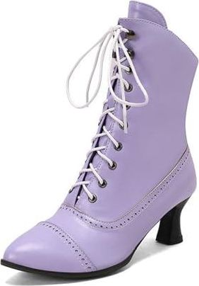 Generic Bottines Femmes à Bout Pointu et Lacets, Bottines Courtes à Talon Haut Vintage pour Quotidien & Soirée,Violet,48 EU