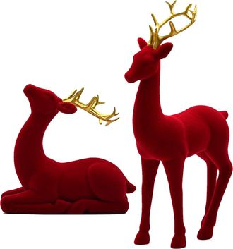 Generic Massive Rentier Figuren - 2 St&uuml;ck Harz Weihnachts-Randedekor, Tierinspirierte Statuen Set, Rotgr&uuml;ne Hirschstatuen, &Auml;sthetische Urlaubsornament-Kollekt