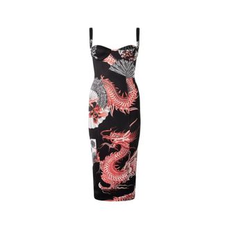 Roberto Cavalli Femme, Robes, Multicolore, Taille: 34 FR Robe Midi avec Dragon