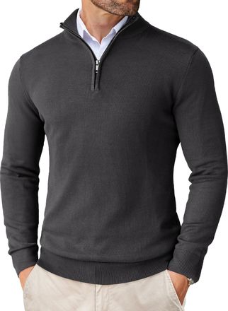 Coofandy Rollkragenpullover Herren Stehkragen Pullover mit Reissverschluss Rollkragen Strickpullover Winterpullover Warm Slim Fit Zip Pullover Männer Sweater D