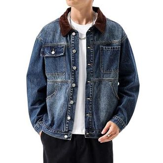 Generic Veste en jean vintage pour homme - Automne et hiver - Style d&eacute;contract&eacute; - Veste de camionneur &eacute;l&eacute;gante et l&eacute;g&egrave;re, Caf&eacute; bleu., 4XL
