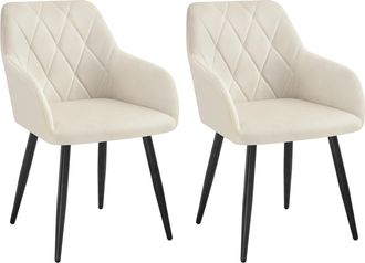 Woltu 2er Set Esszimmerst&uuml;hle mit Armlehne R&uuml;ckenlehne, f&uuml;r Esszimmer Wohnzimmer K&uuml;che, Bequeme K&uuml;chenst&uuml;hle gepolstert mit Samtbezug, Metallbeinen, Cremewe