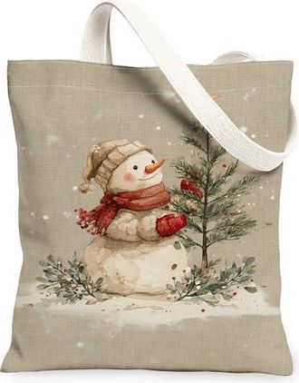 Generic Sacs fourre-tout en toile motif bonhomme de neige dhiver, sacs d&eacute;picerie r&eacute;utilisables, sacs d&eacute;picerie rustiques, l&eacute;gers et lavables, beige, 13x15 Inc
