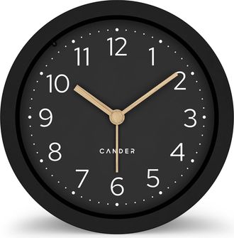 Cander Berlin MNU 2012 S Wecker lautlos ohne Ticken 12 cm analog batteriebetrieben schwarz modern Licht Holzzeiger Vintage