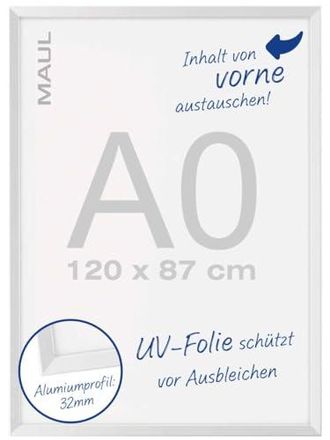 Maul Klapprahmen MAULsolid A0 | Großer Bilderrahmen für Poster, Werbemittel & Fotos | Robuster Bilderrahmen A0 mit 32mm Aluminiumprofil | Posterrahmen in H
