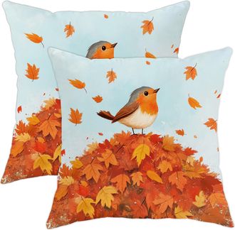 Generic Niedlicher Herbstvogel Dekokissenbezug Luxuri&ouml;se Sofakissen Quadratische Kissenbez&uuml;ge F&uuml;r Schlafzimmer Sofa B&uuml;ro 45X45Cm 2Er Set