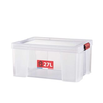 Sundis Beh&auml;lter mit Deckel CLIP N STORE, 27L - Transparent mit Schnappdeckel, stapelbar, geeignet f&uuml;r Lebensmittelkontakt