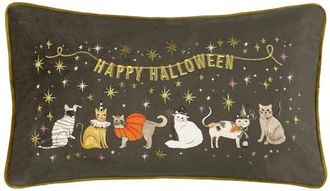 furn. Halloween Pawty Kissen mit Polyesterfüllung - Süßes, gruseliges, Besticktes Dekokissen aus Samt mit Halloween-Katze (Mehrfarbig - 30x50cm)