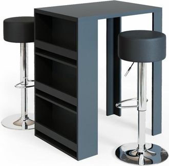 Vicco Bartisch-Set, Anthrazit, 57 x 80 cm mit 2 Barhockern