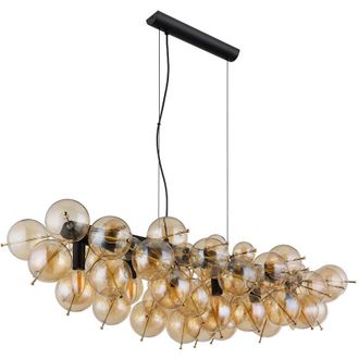 Globo Lighting Pendelleuchte H&auml;ngelampe Esszimmerleuchte 6-Flammig Glaskugeln amber schwarz E14