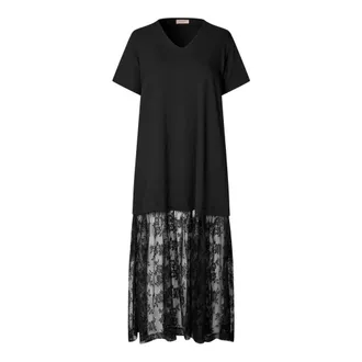 Masai Robe mi-longue &agrave; manches courtes et taille fronc&eacute;e - Femme - Robes - Noir - Taille: 44 FR