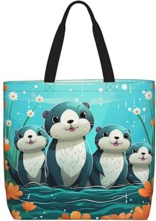 Generic Loutres Mignonnes De Dessin Anim&eacute; Sac Fourre-Tout Pliable Tote Bag D&eacute;contract&eacute; Sac Fourre Tout Pour Shopping Quotidienne Universit&eacute;