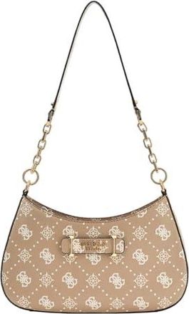 Guess sac &agrave; &eacute;paule Carrie Logo Top Zip Shoulder Bag Biscotti Logo beige