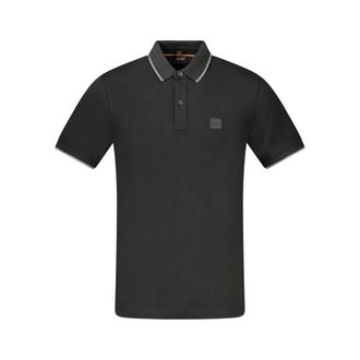 HUGO BOSS Homme, Tops, Noir, Taille: 2XL Polo en Coton Noir avec D&eacute;tails Contrastants