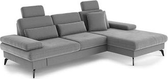 Cavadore Cavadore Ecksofa Moritz / Eckcouch mit Longchair, Bett, Bettkasten, Sitztiefenverstellung, Kopfstützen und mattschwarzen Metallfüßen / 275 x 82-107 x 