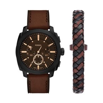 Fossil Uhr und Armband Set Fossil Machine Chronograph FS6102SET Braun