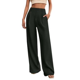 Generic Pantalon de travail d&eacute;contract&eacute; extensible taille haute coupe droite l&eacute;ger et ample Pantalon de travail pour femme, coupe d&eacute;contract&eacute;e, jambe droite e