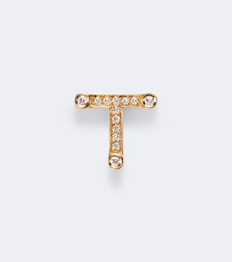 Sophie Bille Brahe Einzelner Ohrring Initial Petite T aus 18kt Gelbgold mit Diamanten