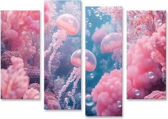 Islandburner Bild auf Leinwand Leuchtende Quallen im rosa Korallenriff Bilder Wandbilder Poster