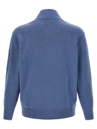 C.P. Company Wool Zip Cardigan with Lens Detail Cardigan - Blue