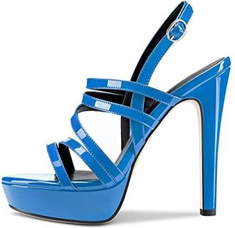Castamere Femmes Fille Aiguille Haut High Talon Heel Plate-forme Romaines Sandales Lanières Cheville Slingback Boucle 13 CM Heels Bleu 39 EU