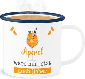 Shirtracer Emaille Becher Blechbecher - Statement - Aperol wäre mir jetzt auch lieber - Aperol Geschenk Lustig - 300 ml - Weiß Blau - statements cocktail tasse f