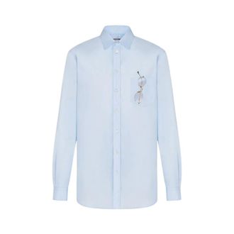 Moschino Bedrucktes Baumwoll-Popeline-Hemd - - Shirts - Herren - Blau - M