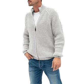 Generic Cardigan &agrave; manches longues et col montant zipp&eacute; pour homme, blanc, L