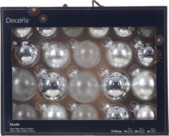 Decoris Weihnachtskugeln Glas 5-7cm 21er Set - matt & glänzend & transparent - Christbaumkugeln Weihnachtsbaumkugeln für Weihnachtsbaum - Kerstbal Glas d7 cm 