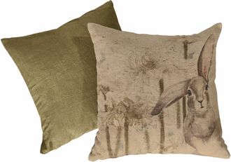 Loberon Kissenhülle 2er Set Milda, Ostermotiv mit Hase & Osterglocke, Ostern, Osterdekoration, Wohntextilien, Kissenbezug, Leinen, Baumwolle, grün/Creme