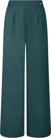 Bomboogie Femme, Pantalons, Bleu, Taille: 38 FR Pantalon palazzo en lin