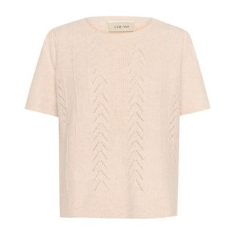 Cream Pull &agrave; Manches Courtes Oat Melange - Femme - Pulls - Beige - Taille: 46 FR