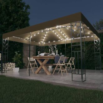 vidaXL Vidaxl - Tonnelle avec double toit et lumi&egrave;res led 3x4 m Taupe