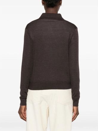 The Row Melange Wool-Silk Knit Polo - Brown